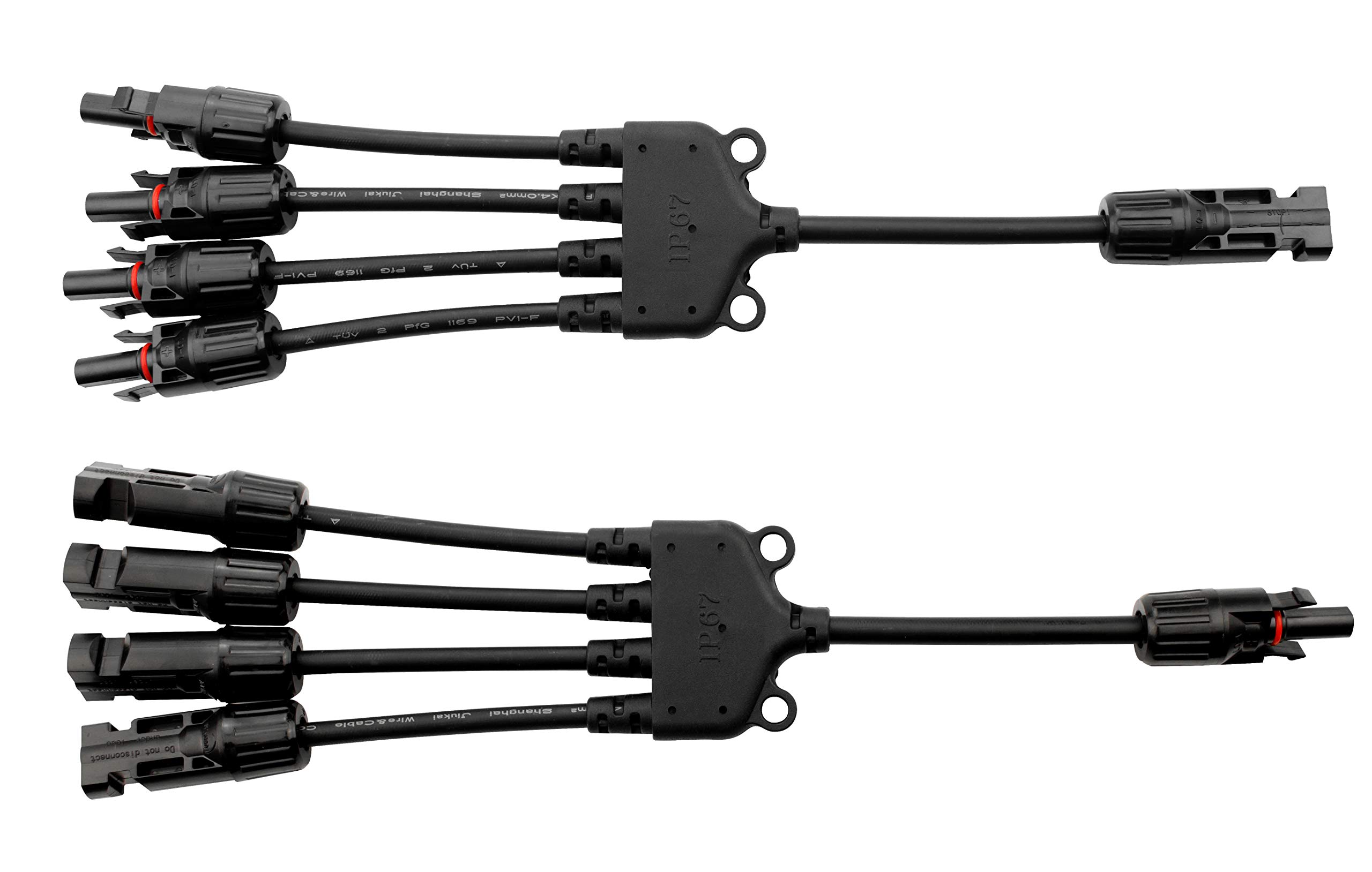JHBOX Solar Panel Connector Y Branch Solar Connector 1 to 4, 10 AWG Solar Cable and Connectors for Solar Combiner Box (1 Pair 1Y4)