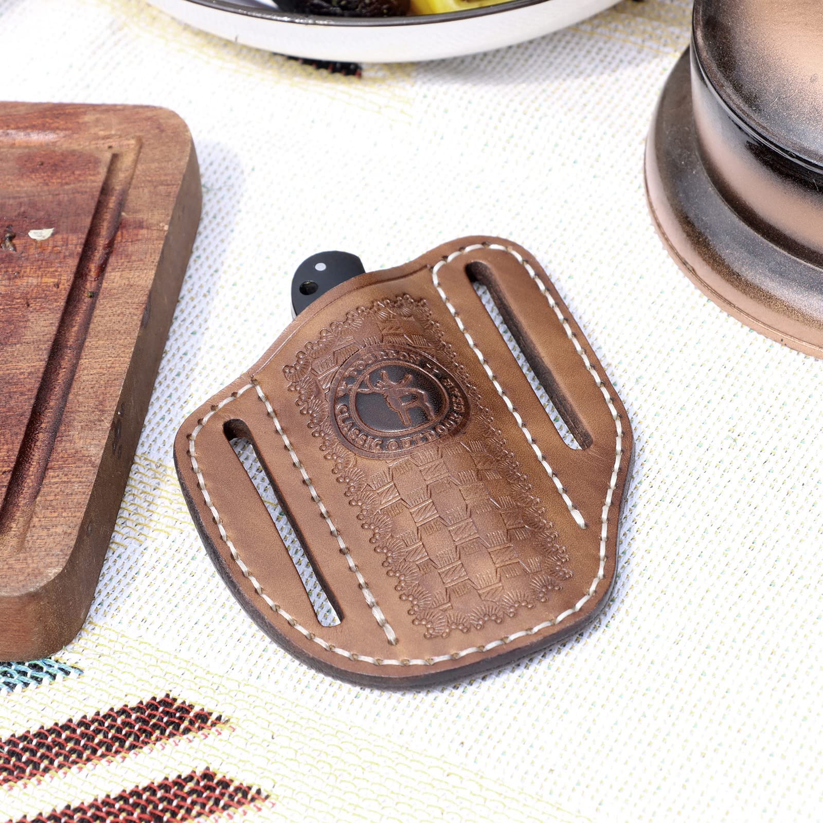 Tourbn Tourbon Leather Pocket Folding Knife Sheath for Belt EDC Holster Man Cross Draw Right Side Carry Open Top Trapper Knives Carrier