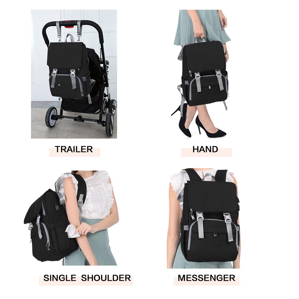 JHhomezeit Diaper Bag Backpack for Mom Dad, Large Baby Nappy Changing Bag w/Changing Pad…