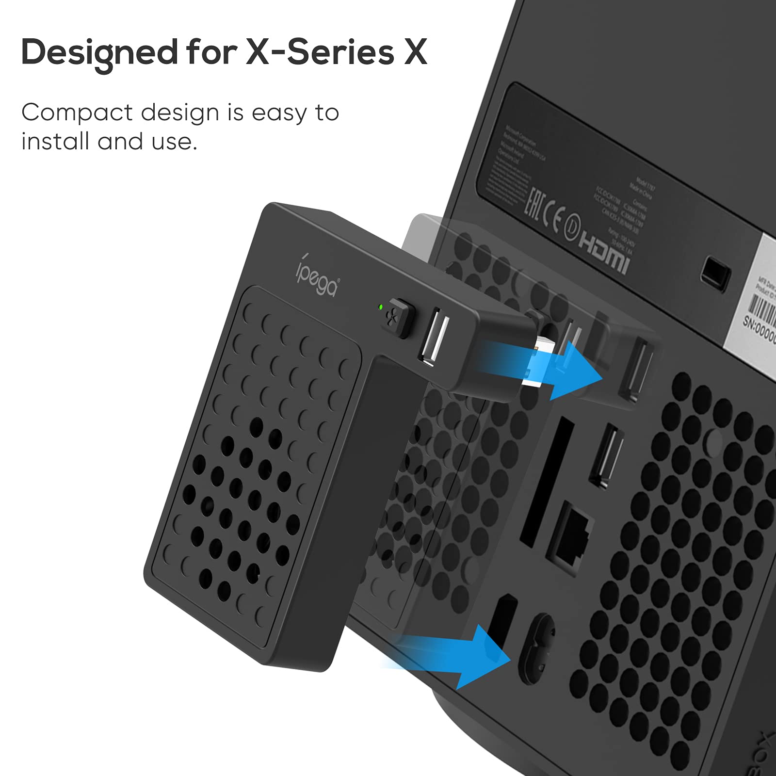 MENEEA USB Cooling Fan Designed for Xbox Series X Console, External USB Cooler System for Xbox Series X with Extra USB Hub Port