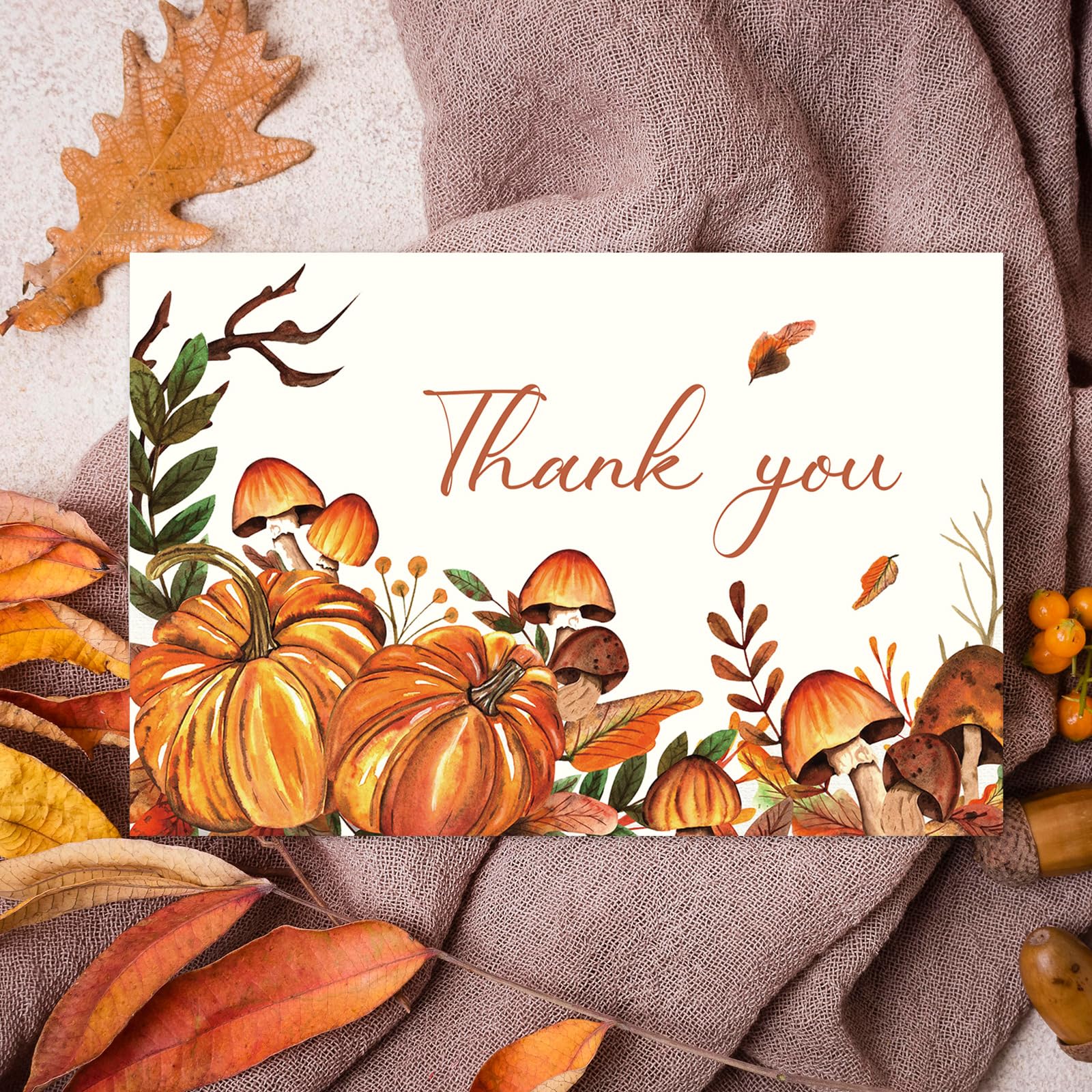 Whaline 24 Pack Fall Thank You Cards Autumn Mushroom Pumpkin Leaves Greeting Cards with Envelopes Stickers Vintage Blank Note Cards for Thanksgiving Harvest, 4 x 6 Inch