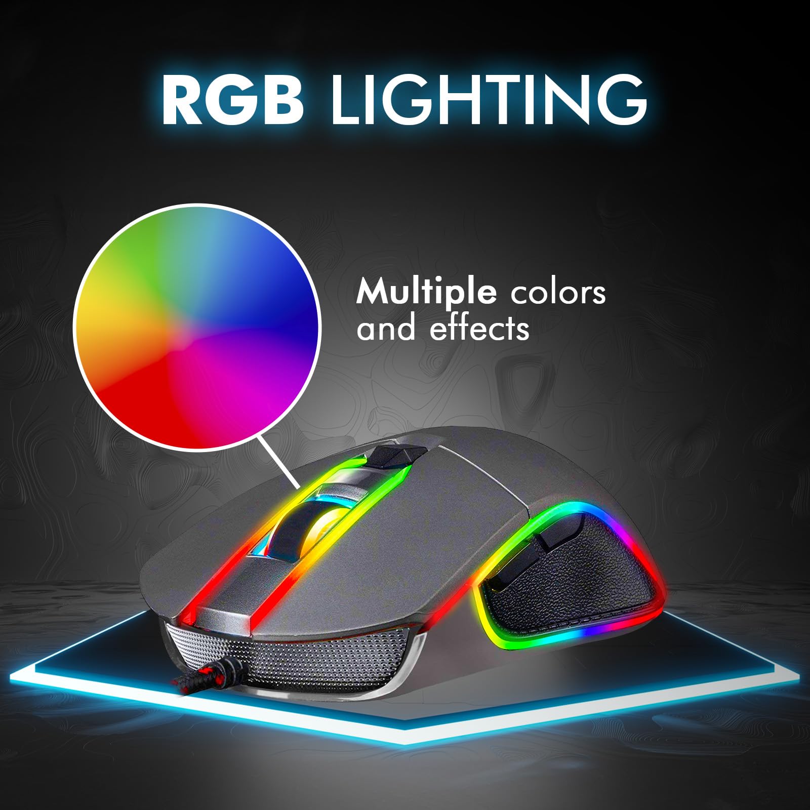 KLIM Aim Gaming Mouse - Wired Ergonomic Gamer USB Computer Mice Chroma RGB - 7000 DPI - Programmable Buttons -Ambidextrous, Ergonomic for Desktop PC Laptop USB Game High Precision Optical Laser, Black