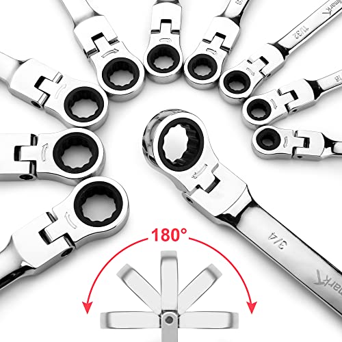 Towallmark 14-Piece Flex-Head Wrench Set, Ratcheting Combination Set, SAE 5/16"-11/16""& Metric 8-16mm, 72-Teeth,Cr-V Steel Ratchet Wrenches Set with Storage Bag for truck/garage projects, etc.