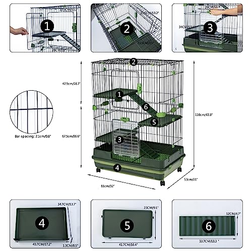 Yone jx je 4-Level Small Animal Cage Hutch with Wheels, Removable Tray, Platform and Ramp for Rabbit Bunny, Chinchillas, Ferret, Hedgehog & Gerbils (Green)