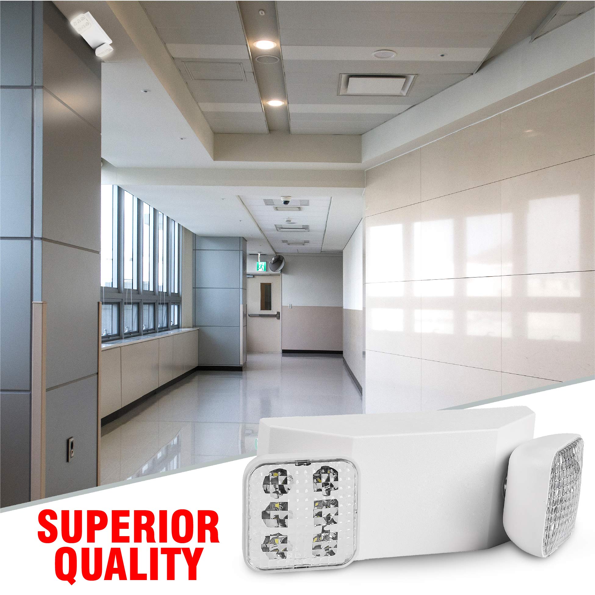 LABORATE LIGHTING Emergency Lights LED with Backup Battery, with Adjustable Heads, Commercial or Industrial Use, Pack of 2, Rechargeable Light Bulb, Indoor Hallway or Room Safety for Residential,