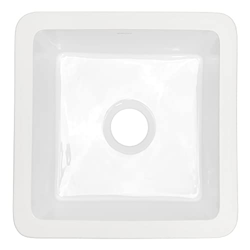 Sinkology P800-B36 Eden Undermount 18 in. Single Bowl Bar/Prep Strainer Drain Fireclay Kitchen Sink Kit, Crisp White
