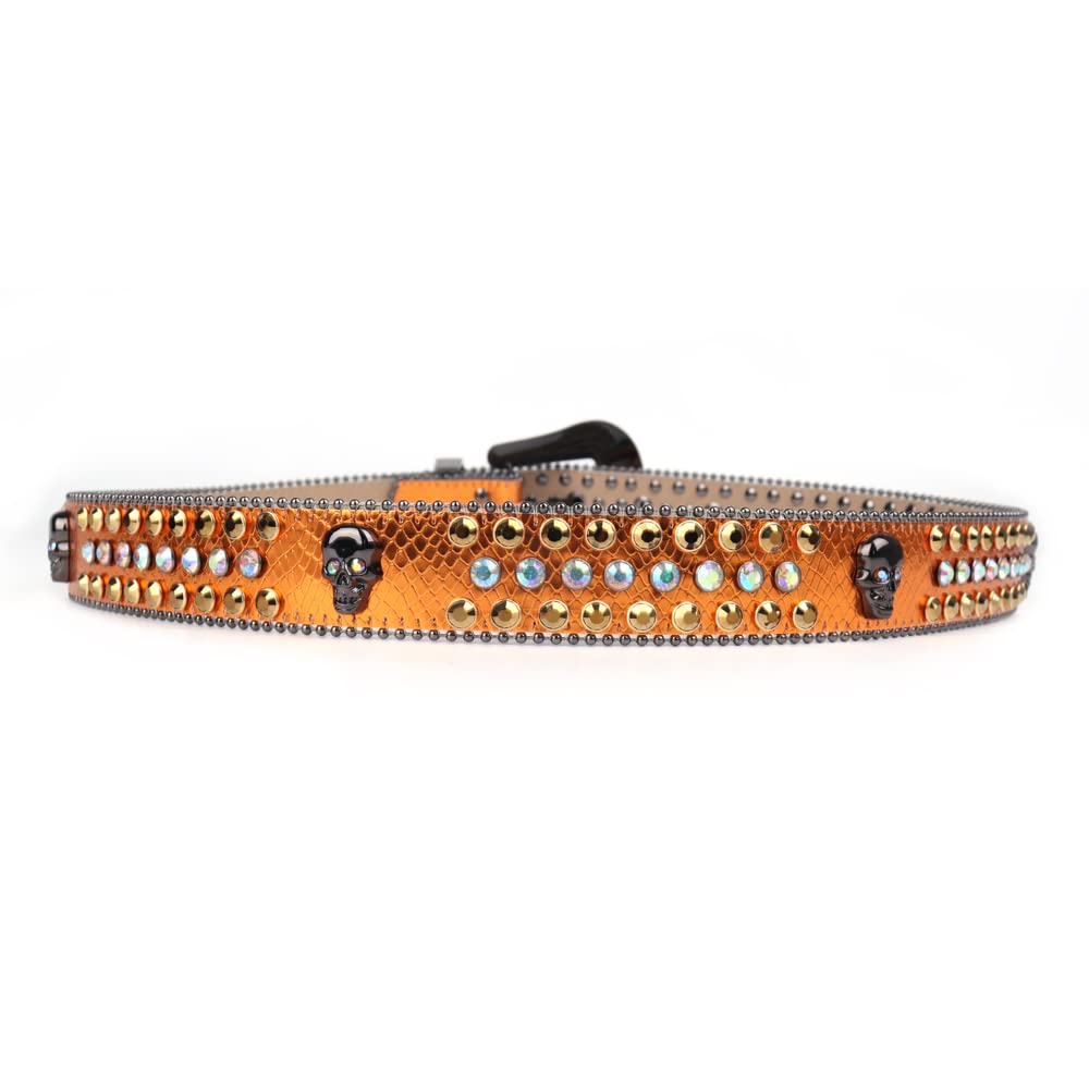Rhinestone Belt Ladies Men Skull Belt Luxury Designer Diamond Embellished Belt Purple 38 inch