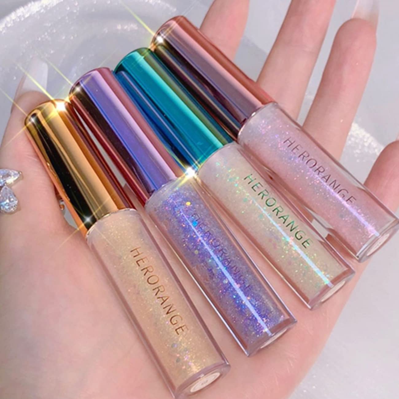 KWOLYKIM Liquid Glitter Eyeshadow, Long Lasting, Quick Drying, Easy to Apply, Loose Bling Glitter Diamond Pigmented Glue for Eye Crystals Makeup (Sparkling Floating Coral)