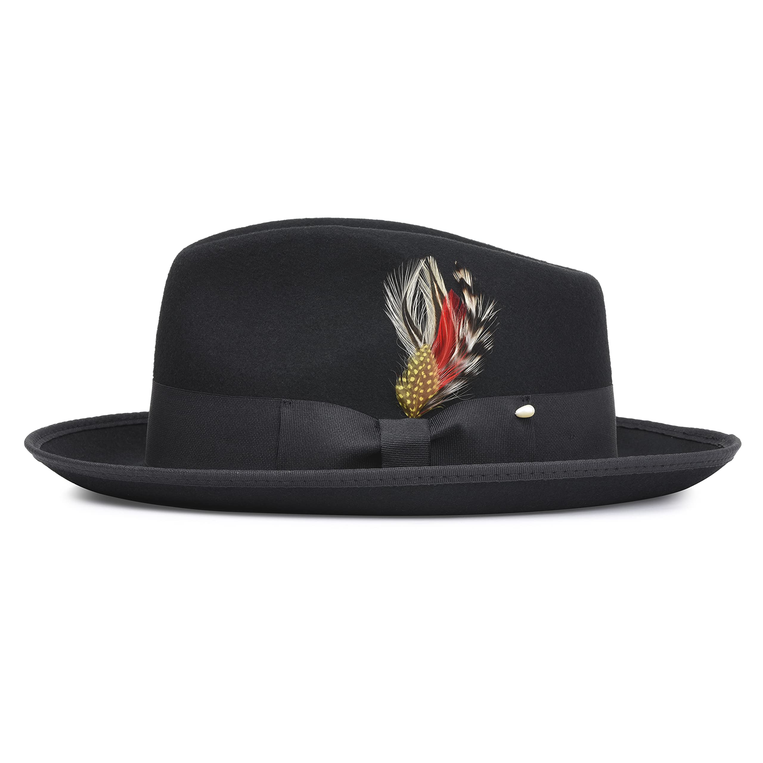 Mens Black Fedora Hats, Medium Brim Fedora, 100% Wool Crushable Hat, Packs Easy, Stain Resistant, Stylish Fedora