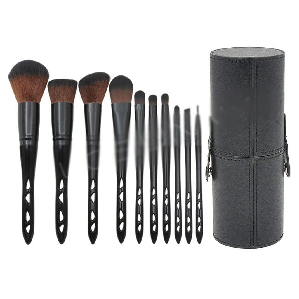 TREXD 10 Pieces Of Porous Makeup Brush Set, Black Barreled Eye Makeup Tools