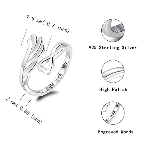 oGoodsunj Infinity Angel Wing Ring Sterling Silver Guardian Feather Jewelry Gift for Women (Heart)