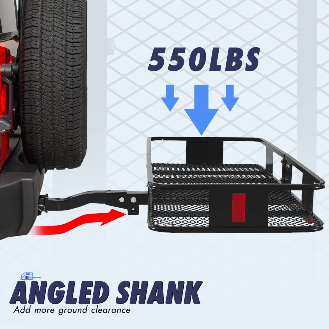 KING BIRD Folding Hitch Mount Cargo Carrier 60x24x6 inch with Ratchet Straps Fits to 2'' Receiver,550LBS Capacity Cargo Basket | Trailer Hitch Cargo Carrier | Tow Hitch Cargo Carrier
