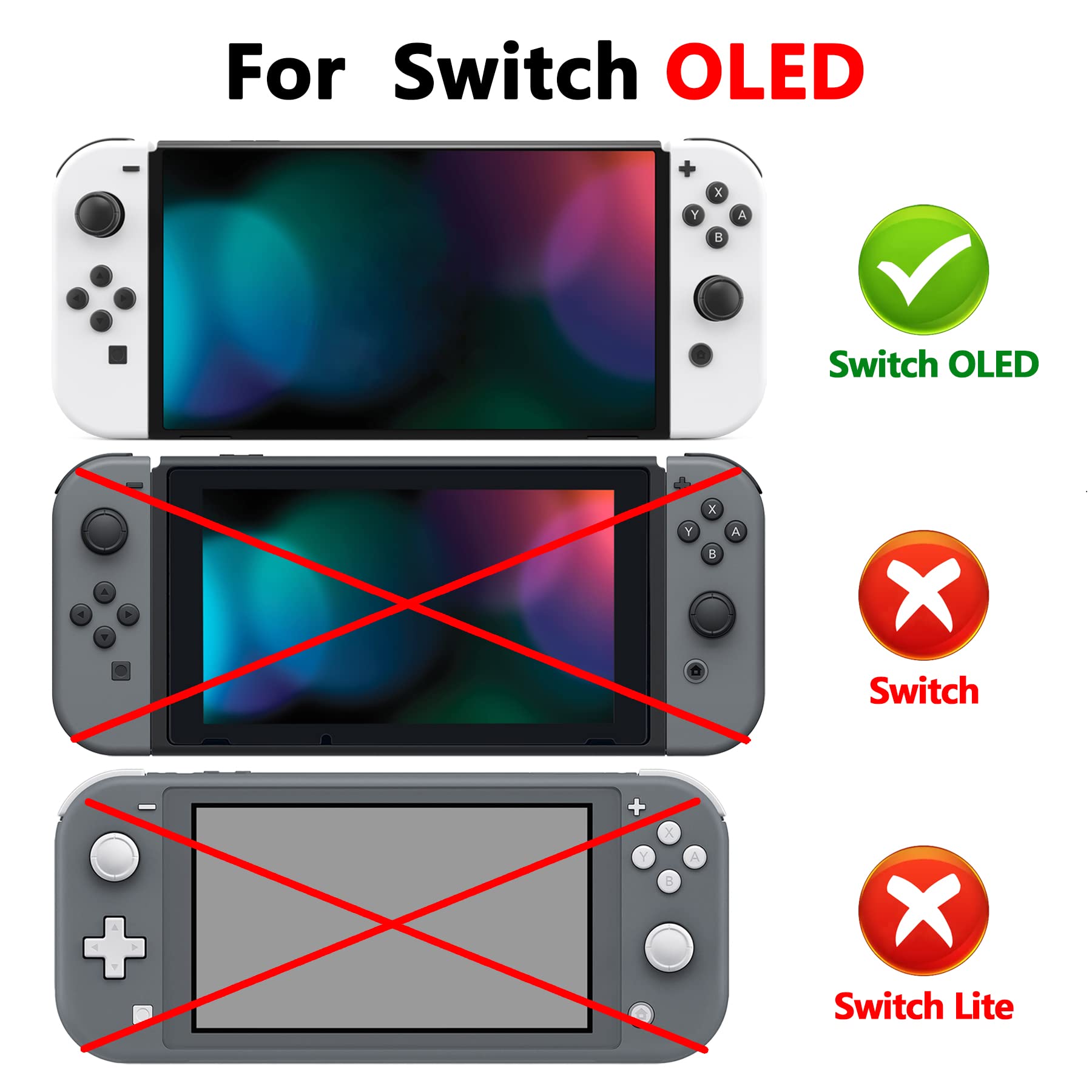 playvital White Border Tempered Glass Screen Protector for Nintendo Switch OLED, Anti-Scratch Transparent HD Clear Protector Film for Switch OLED - 2 Pack Included