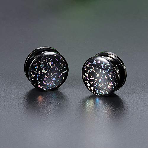 KUBOOZ Gauges Ear Plugs Black Tunnels Screw Back Earrings Upgrade Piercing 1 Pair Gift Packing Stretchers 0g to 1 Inch.