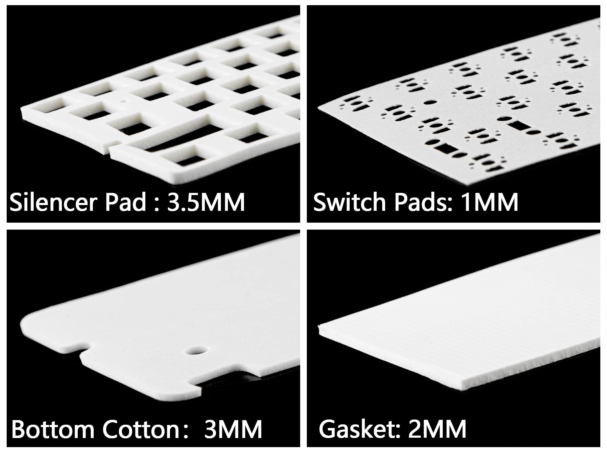 UniCusMech 4 Pieces Set of Silencer Pad Silencer Foam Sound Dampeners Sheet, Compatible with 61 Keys Layout Mechanical Keyboard(Switch Pad, Silencer Pad, Bottom Cotton,Gasket)