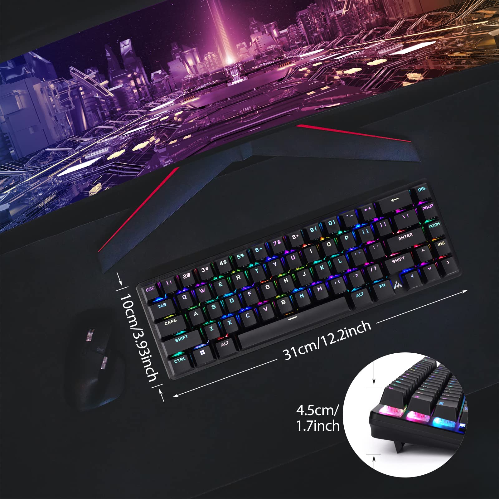 TIETI Wired Mechanical Keyboard,RGB Backlit Ultra-Compact 65% Layout 67Keys Gaming Keyboard,Hot Swappable Keyboard,Gateron Red Switch