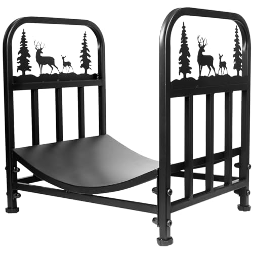 TOYSINTHEBOX Firewood Rack 17Inch Outdoor Log Holder Black Powder-Coated Steel Heavy Duty Wood Storage Accessory for Patio, Fireplace, Stove and Fire Pit with Christmas Elements