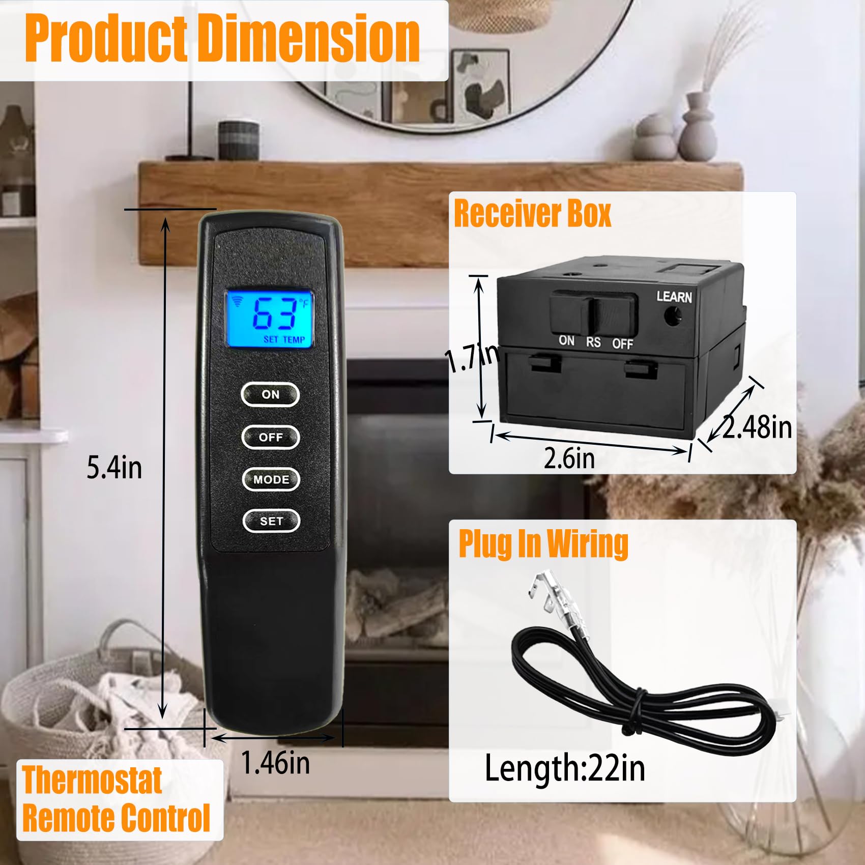 Upgraded Fireplace Remote Control Kit,Compatible with Skytech Majestic Ambient Empire Monessen Vermont Millivolt Valve Fireplace Stove with Thermostat On/Off Control Remote Receiver,LCD Display