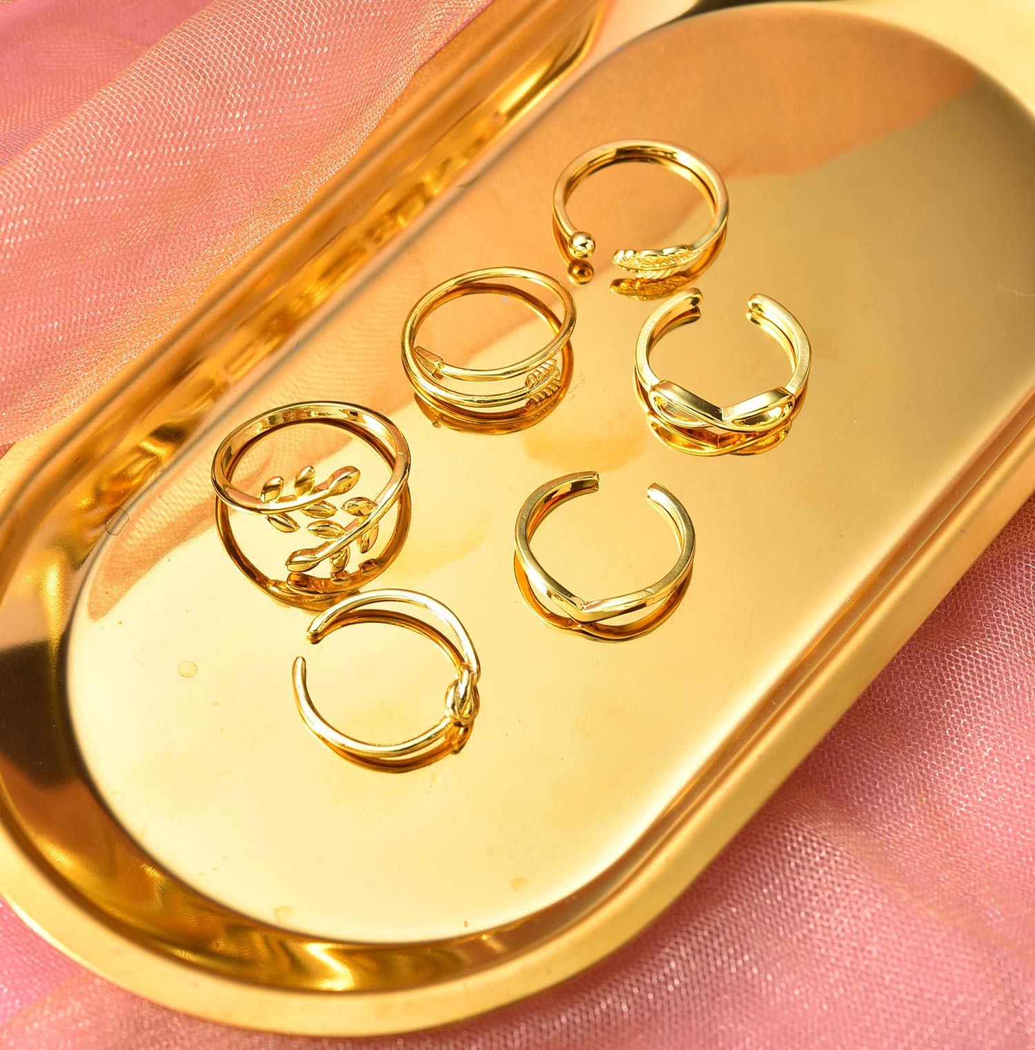 KOHOTA 6PCS Simple Adjustable Rings Set Arrow Love Knot Wave Rings for Women Open Rings Set Stackable Thumb Knuckle Rings Valentines Gift for Her Mom Girlfriend