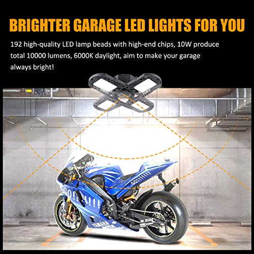Led Garage Lights, Deformable Garage Light 10000LM, 100W Shop Lights for Garage, Ultra-Bright Lamps with 4 Adjustable Panels, Garage Ceiling Light for Workshop/Warehouse