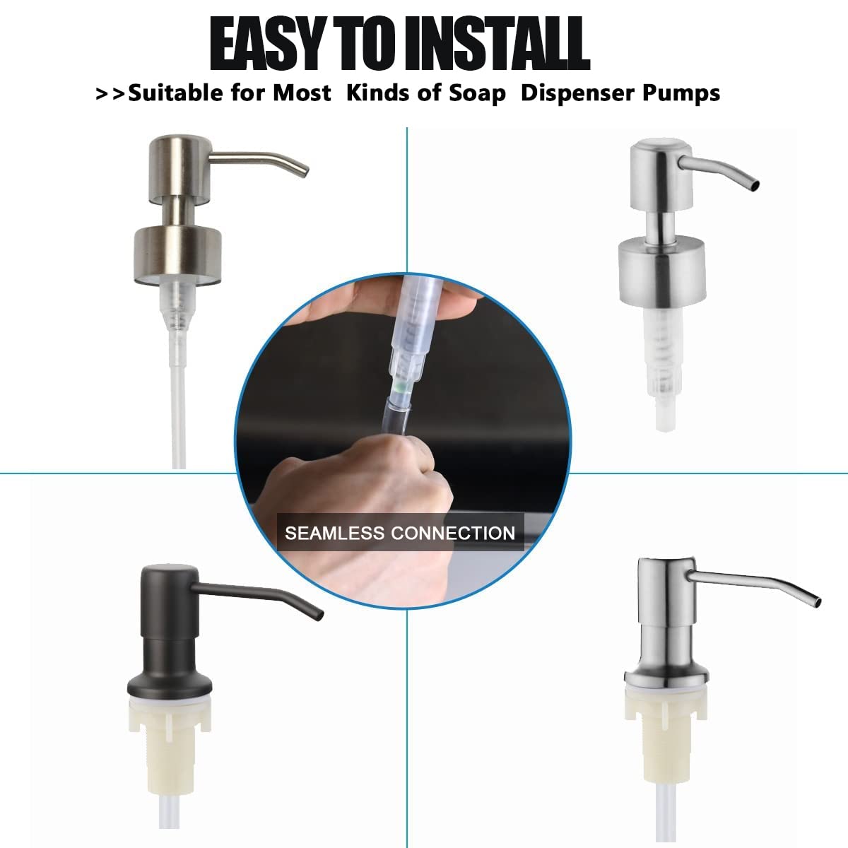 Soap Dispenser Extension Tube Kit with Check Valve, 47" Under Counter Soap Dispenser Tube for Kitchen Sink, Fit Most Soap Containers, Powerful Suction, Never Fill The Little Bottle Again SonTiy