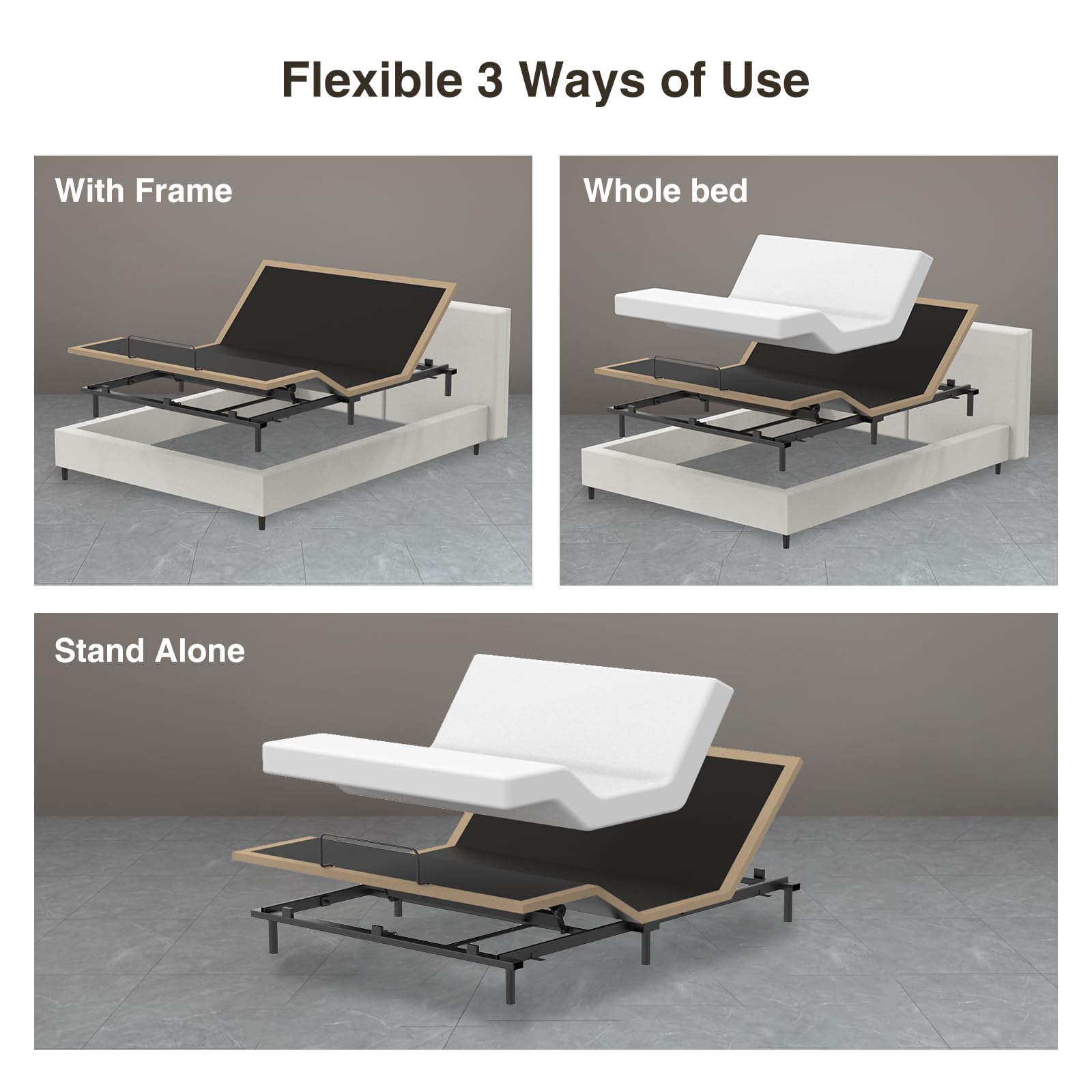 LCVXYERQ Electric Adjustable Bed Base, Ergonomic Upholstered Full Size Bed Frame with Upgraded Motors and Wireless Remote Control, Independent Head and Foot Incline