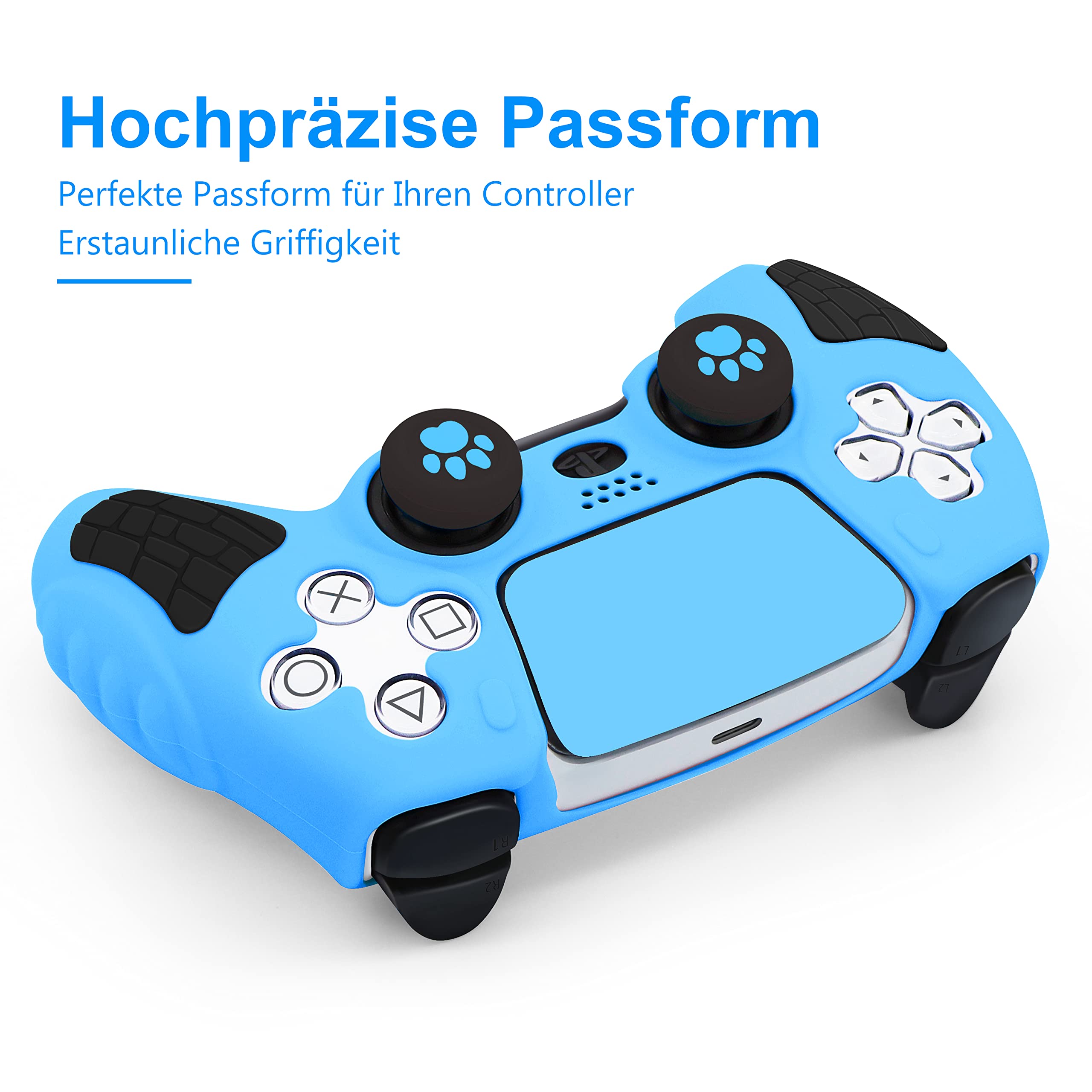 Silicone Skins Cover for PS5 Controller, Sweat-proof Protective Skin Shell Accessories Set with 2 Cute Cat Paw Joystick Thumb Grips Caps,Solid Protection and Good Grips(Blue)