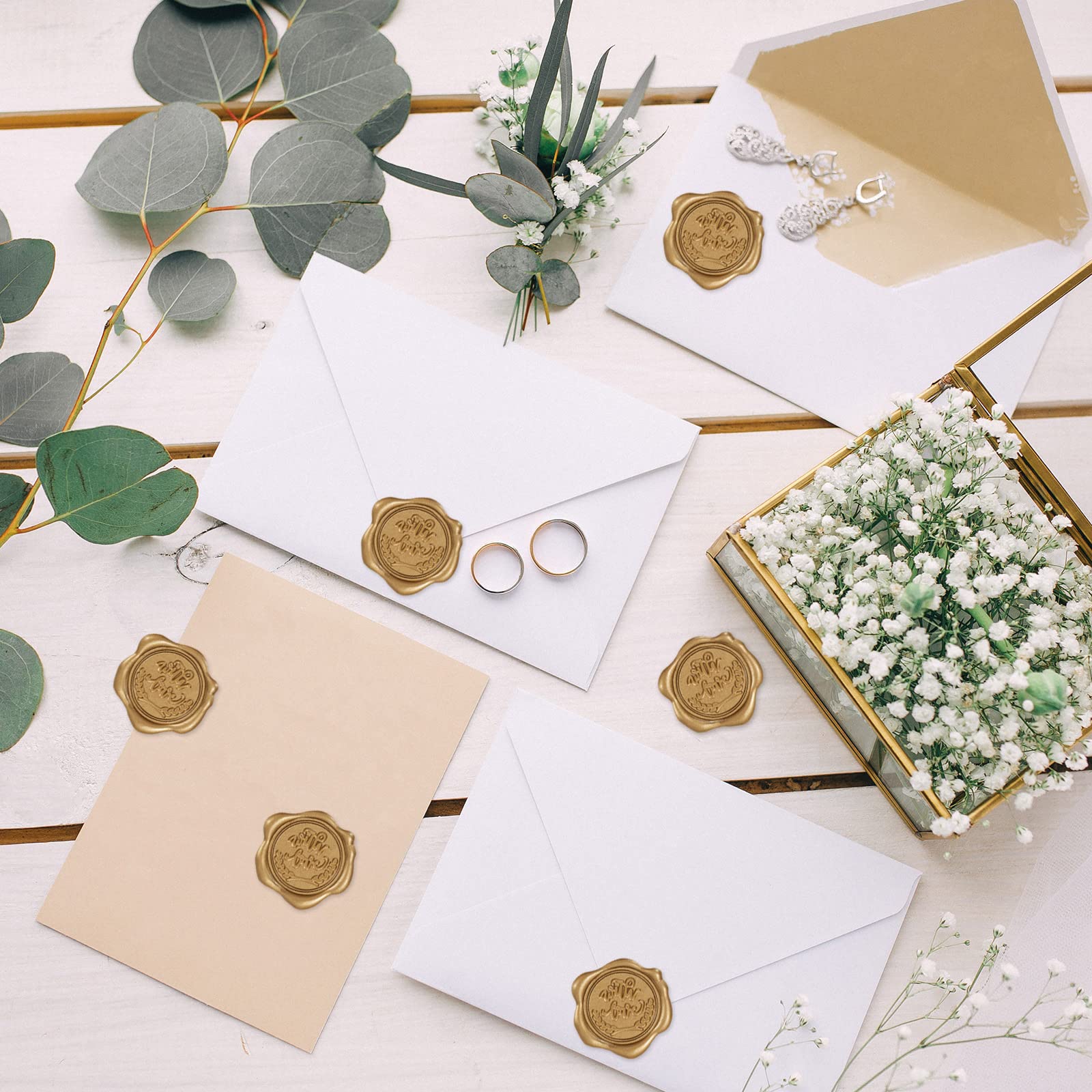 Whaline 50Pcs Gold Wax Seal Stickers with Love Stickers Envelope Sealing 3D Bronze with Love Self-Adhesive Embossed Stickers for Wedding Baby Shower Anniversary Invitation Cards Mails Gift Decor