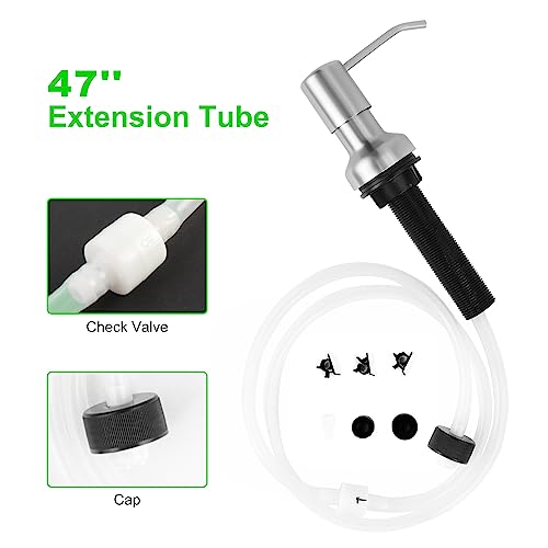 Soap Dispenser for Kitchen Sink, Sink Soap Dispenser with Longer Threaded Shaft Shank, 47" Extension Tube Connects Directly to Dish Soap Container, Wider Pump Head Base (Brushed Nickel)