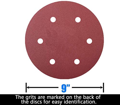SACKORANGE 30 PCS 9 Inch 6 Hole 120 Grit Hook & Loop Sanding Discs - Aluminum Oxide Sander Disc Grinding Abrasive Sandpaper for Powe Drywall Sander Wood Furniture Finishing (120 Grit-30 Pack)