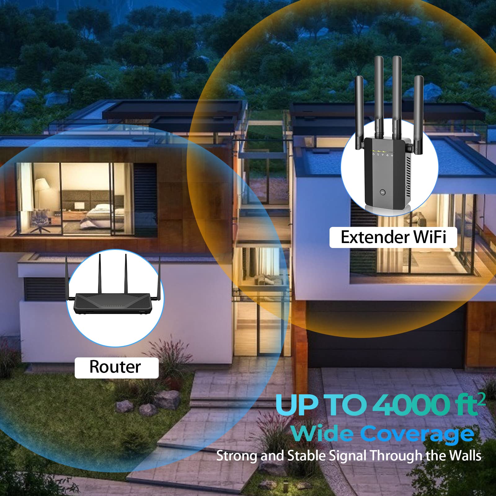 WiFi Extender Signal Booster for Home,WiFi Booster Signal Long Range Coverage to 9659+ sq.ft and 70+Devices,5 Modes