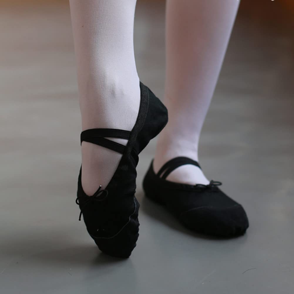 MSMAX Ballet Flats for Women Canvas Dance Slippers Yoga Gymnastic Shoes for Adults Black 9 M Women