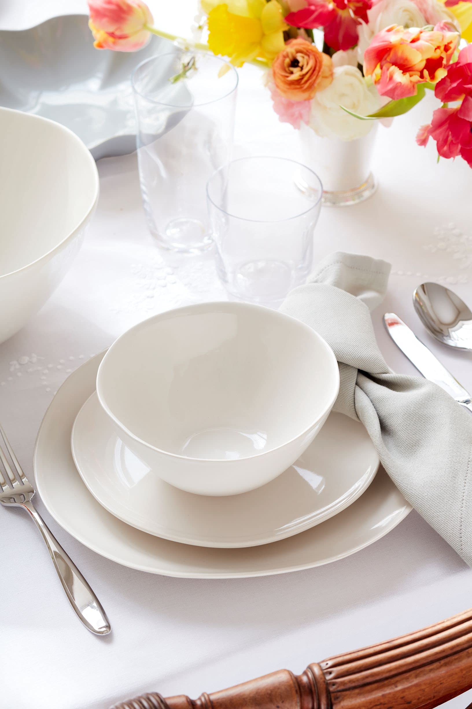 Portmeirion Sophie Conran Arbor Organic Shape Stoneware All Purpose Bowls 6 Inch Set of 4 - Dishwasher & Microwave Safe for Serving Cereal, Soup, Salad, Rice, Snacks & More (Creamy White)