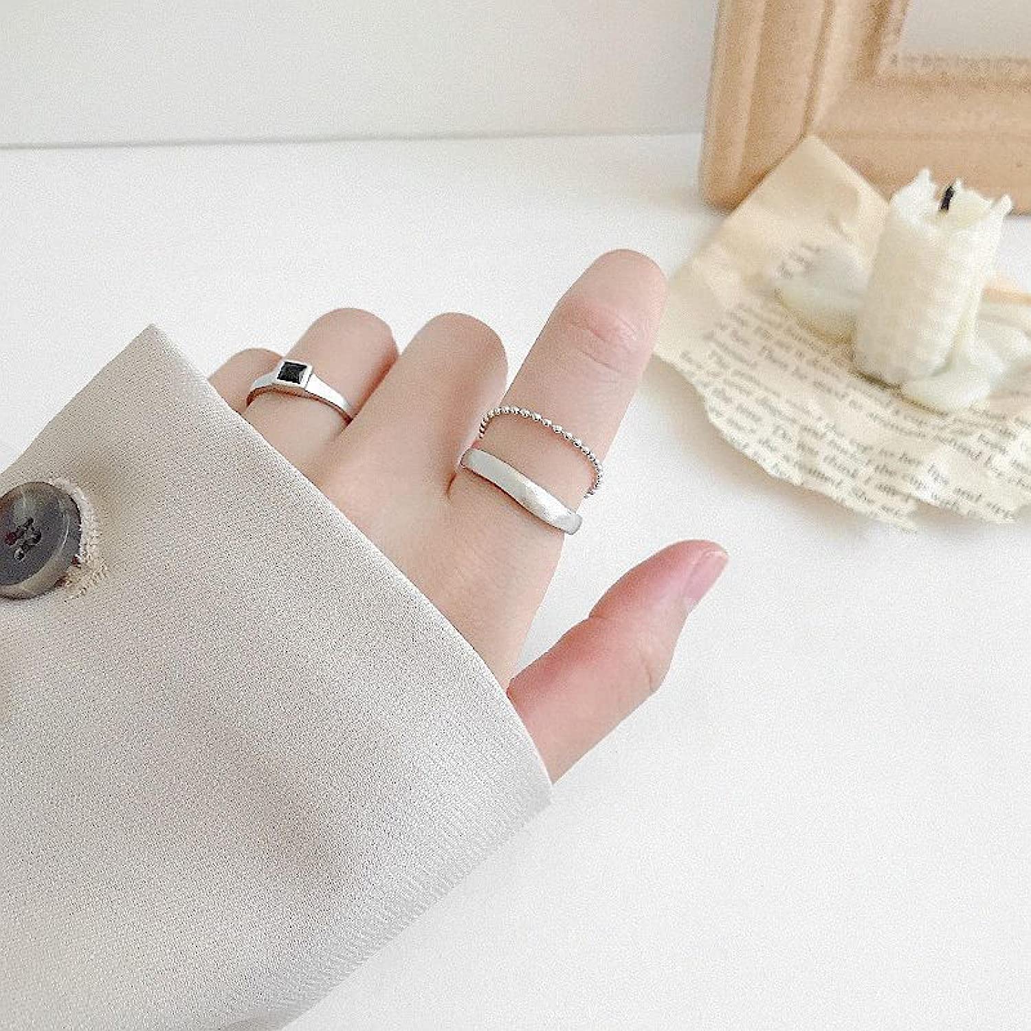 Sterling Silver Ball Bead Adjustable Size Ring, Women'S Engagement Jewelry