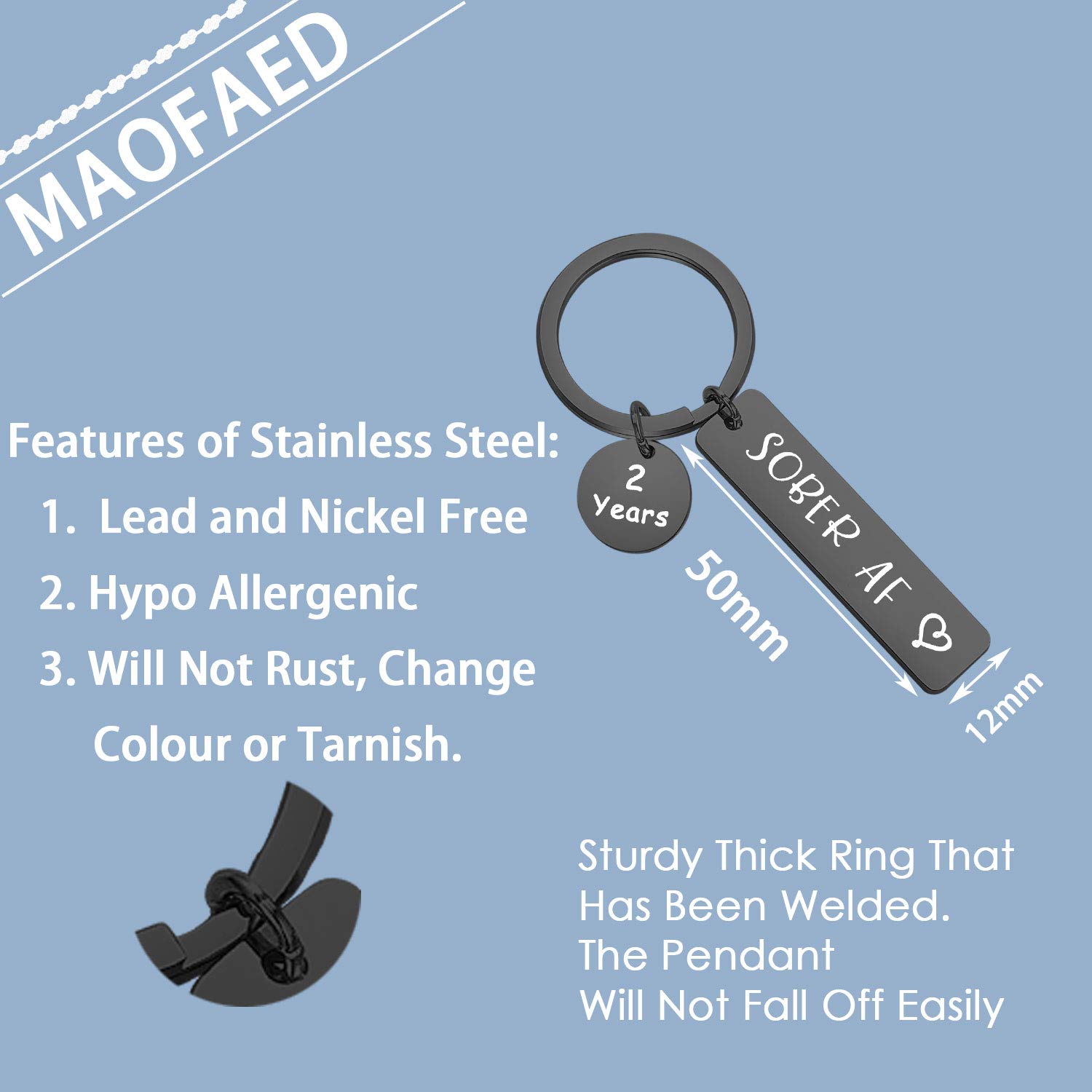 MAOFAED Sobriety Gift Sobriety keychain AA Recovery Jewelry AA Gift NA Gift 1 Year 2 Years 3 Years 4 Years 5 Years Sobriety Anniversary Keychain (sober 2years black)