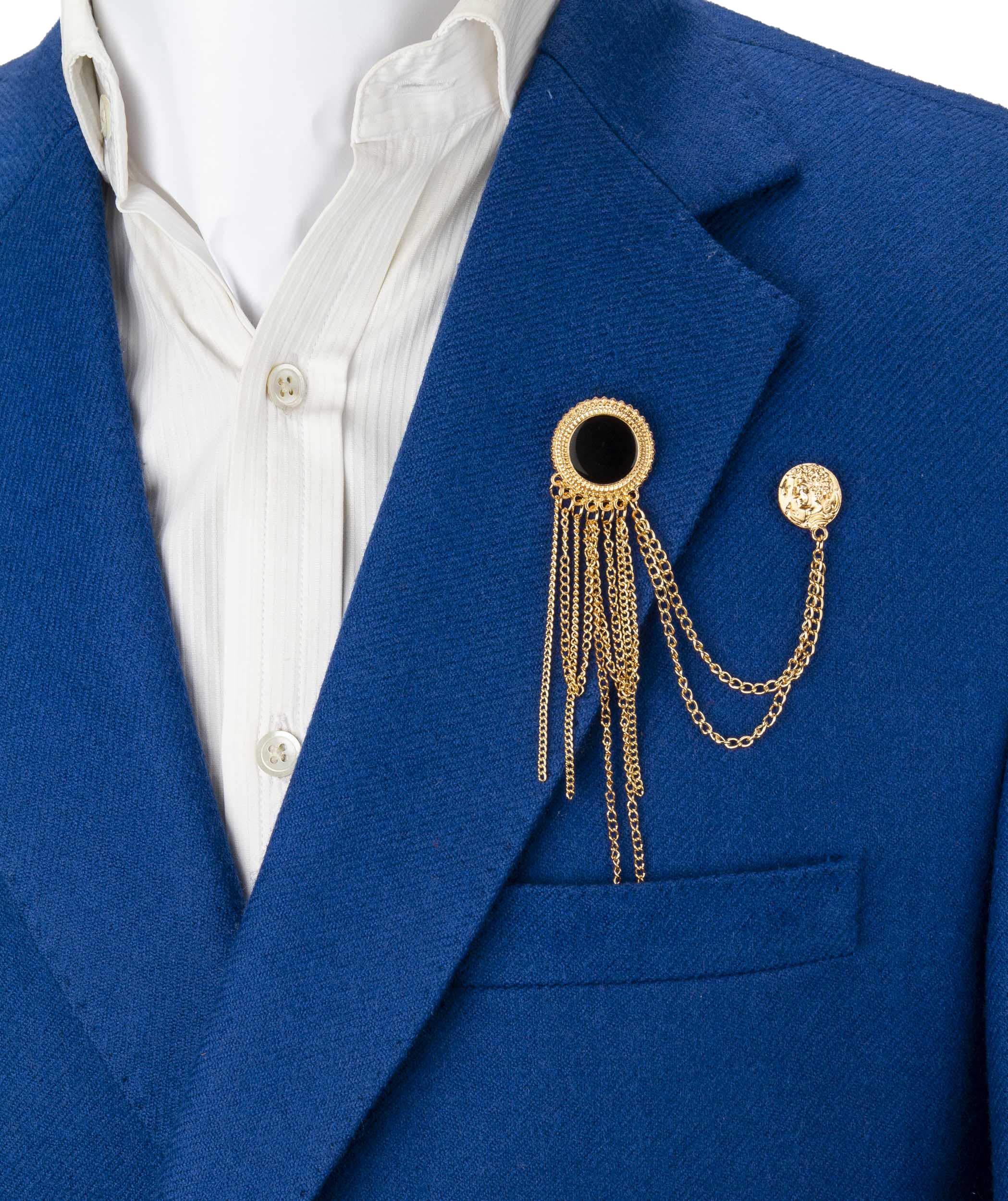 Knighthood Brooch Pin Round Block Enamel with Gold Chain and Honorary Coin Brooch Suit Stud Lapel Pin