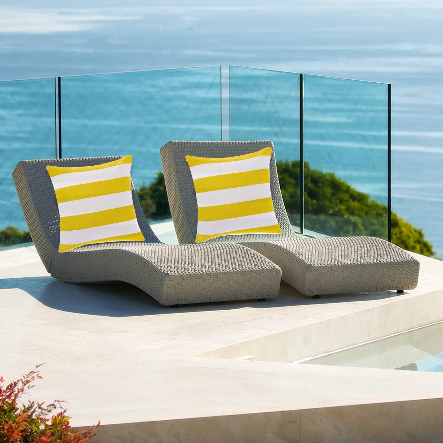 tiggell 2 Pack Waterproof Pillow Covers Outdoor Throw Pillowcases Decorative Garden Cushion Case for Home Garden Patio Couch Balcony Striped (Yellow & White, 18 * 18 inch)
