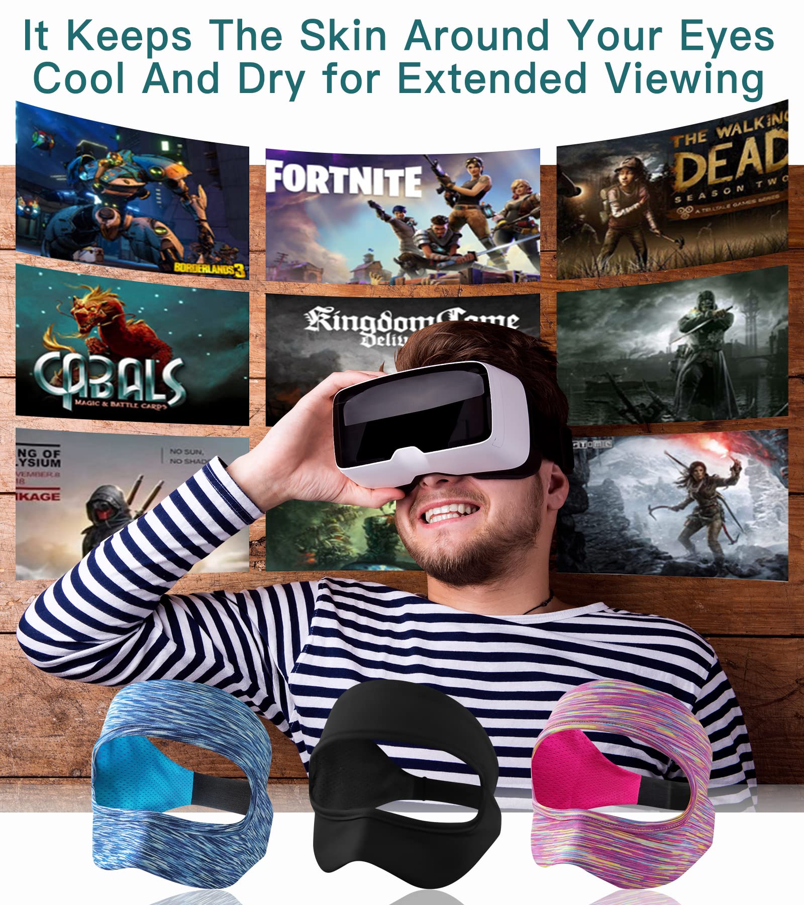 SKNBC Home VR Eye Mask Cover Breathable Sweat Band Adjustable Sizes HMD Padding for VR Workouts Supernatual with Virtual Reality Headsets Oculus Quest 2 Facemask VR Gear(2pcs)