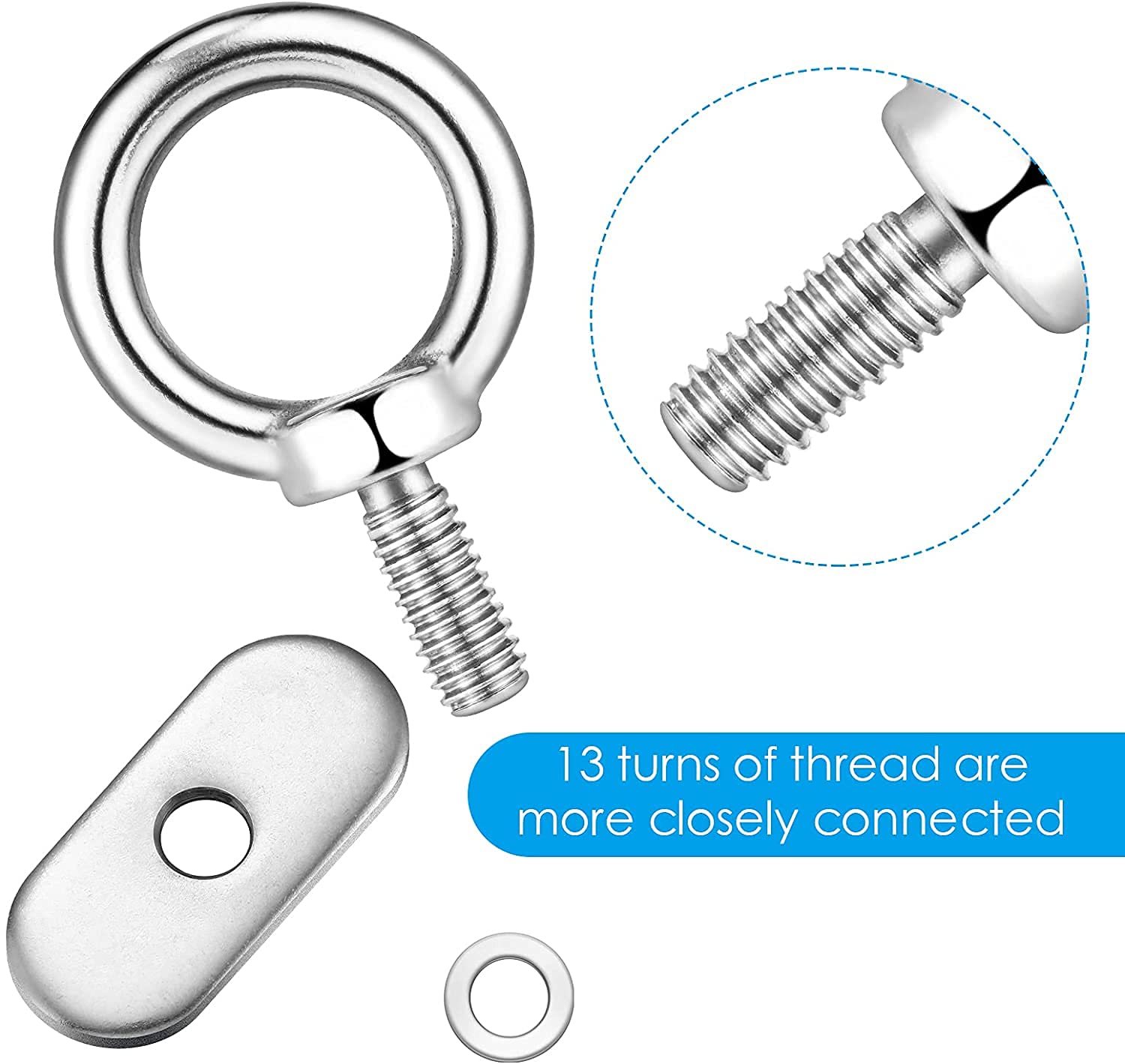 NiexBin 10 Pack Full 304 SS, Track Mount Tie Down Eyelet, Hold Bungee Cord or Ropes Up to 0.6inch, Marine Hardware