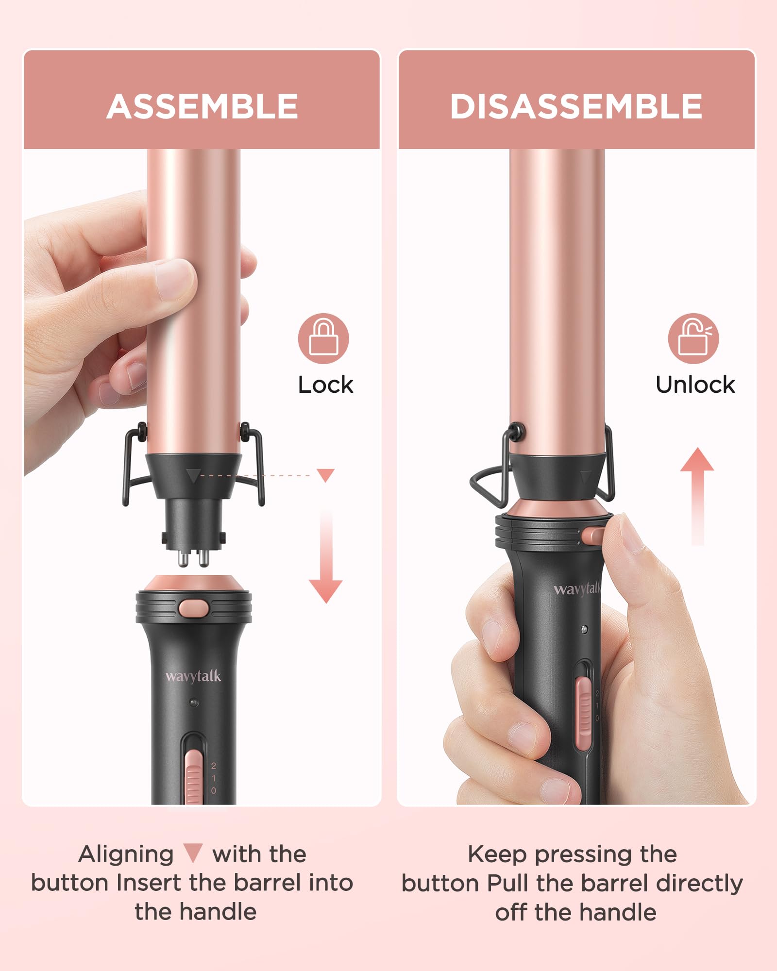 Wavytalk 5 in 1 Curling Iron Set with Three Barrel Curling Iron and 4 Interchangeable Ceramic Fast Heating Wand Curling Iron, Dual Voltage Hair Waver (Rose Gold)