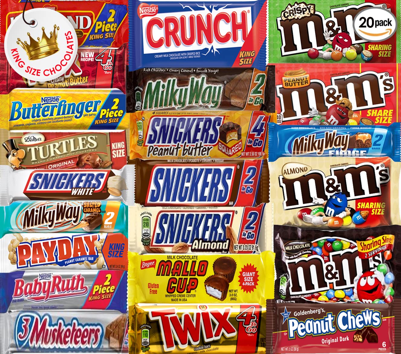 King Size Chocolate Candy Bars - Chocolate Variety Pack Mothers Day Gift - Giant 20 Piece Chocolate Assortment - Fundraiser Candy Bars Full Size - Giant Chocolate Candy Bar Mix
