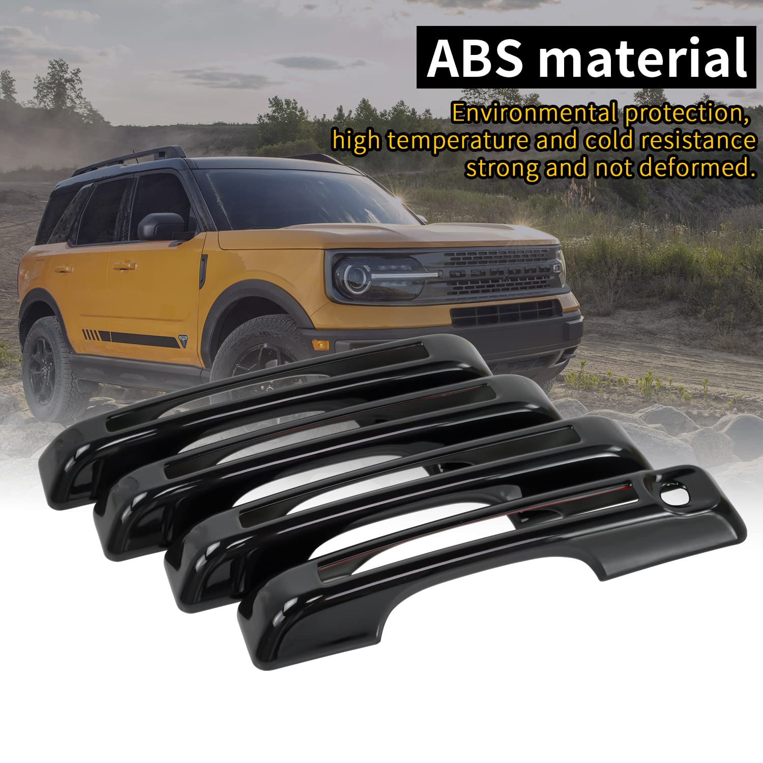 LONGDING Door Handle Covers Trim for 2021 2022 Ford Bronco Sport Car Exterior Door Handle Accessories Front Emblem Badge Cover Trim ABS Smooth Black 4PCS