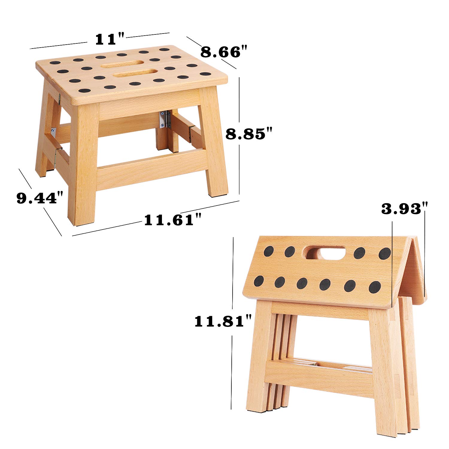 Jiodux Folding Wood Step Stool Safer, Stronger, Greener for Adults or Kids,Holds up to 300Lbs - 8.8 inch Footstool for Classroom Study Room and Office-Patented Product