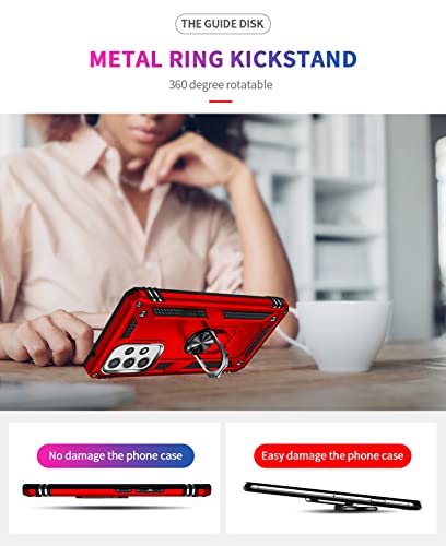 YZOK Case for Samsung Galaxy A53 Case,with HD Screen Protector, [Military Grade] Ring Car Mount Kickstand Hybrid Hard PC Soft TPU Shockproof Protective Case for Samsung A53 (Red)