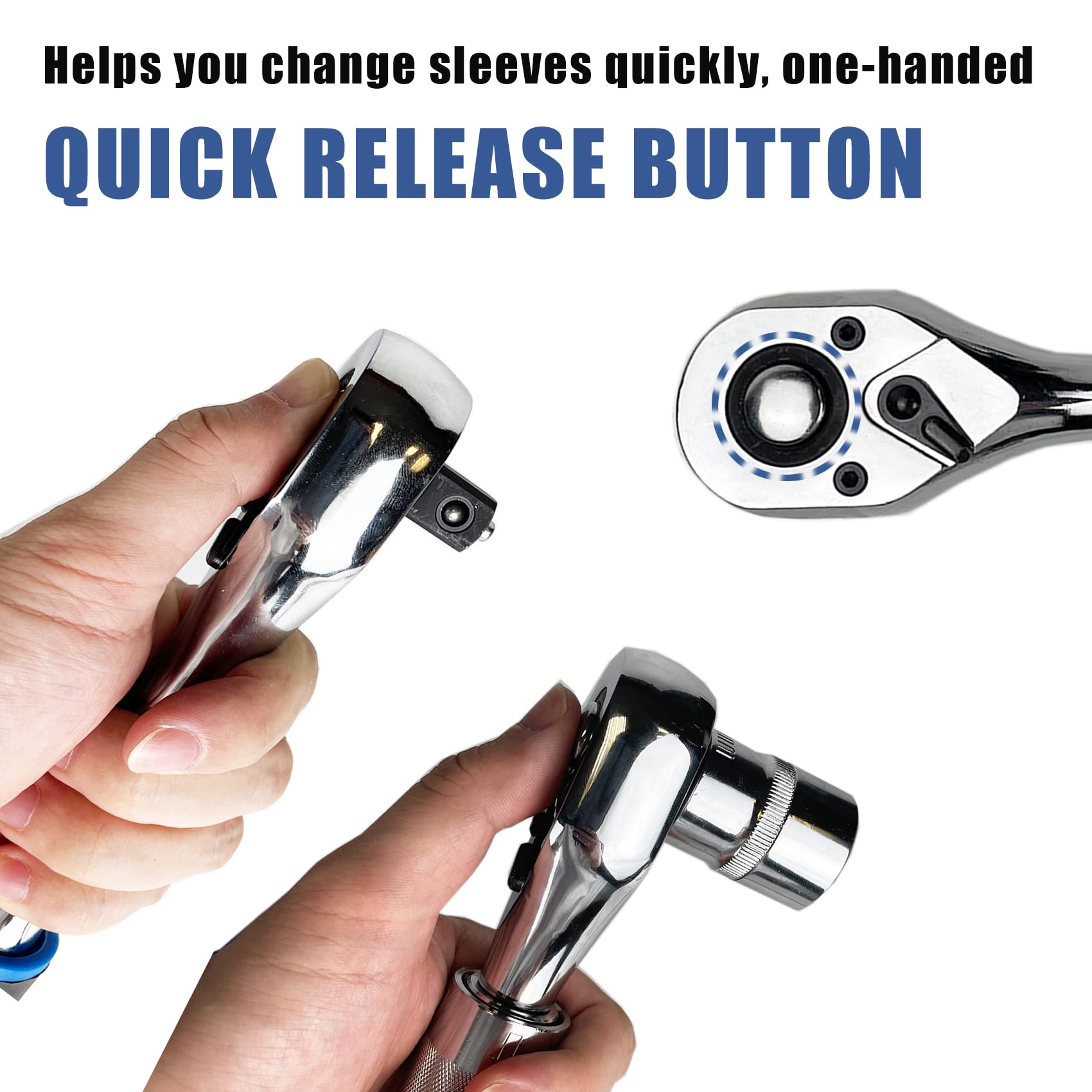 TR TOOLROCK 3 Piece Extendable Ratchet Set, 1/4β, 3/8β, 1/2β Drive, 72-Tooth Ratchet Wrench, Quick-release Reversible Drive Socket Wrench, Heavy Duty CR-V Ratchet Set