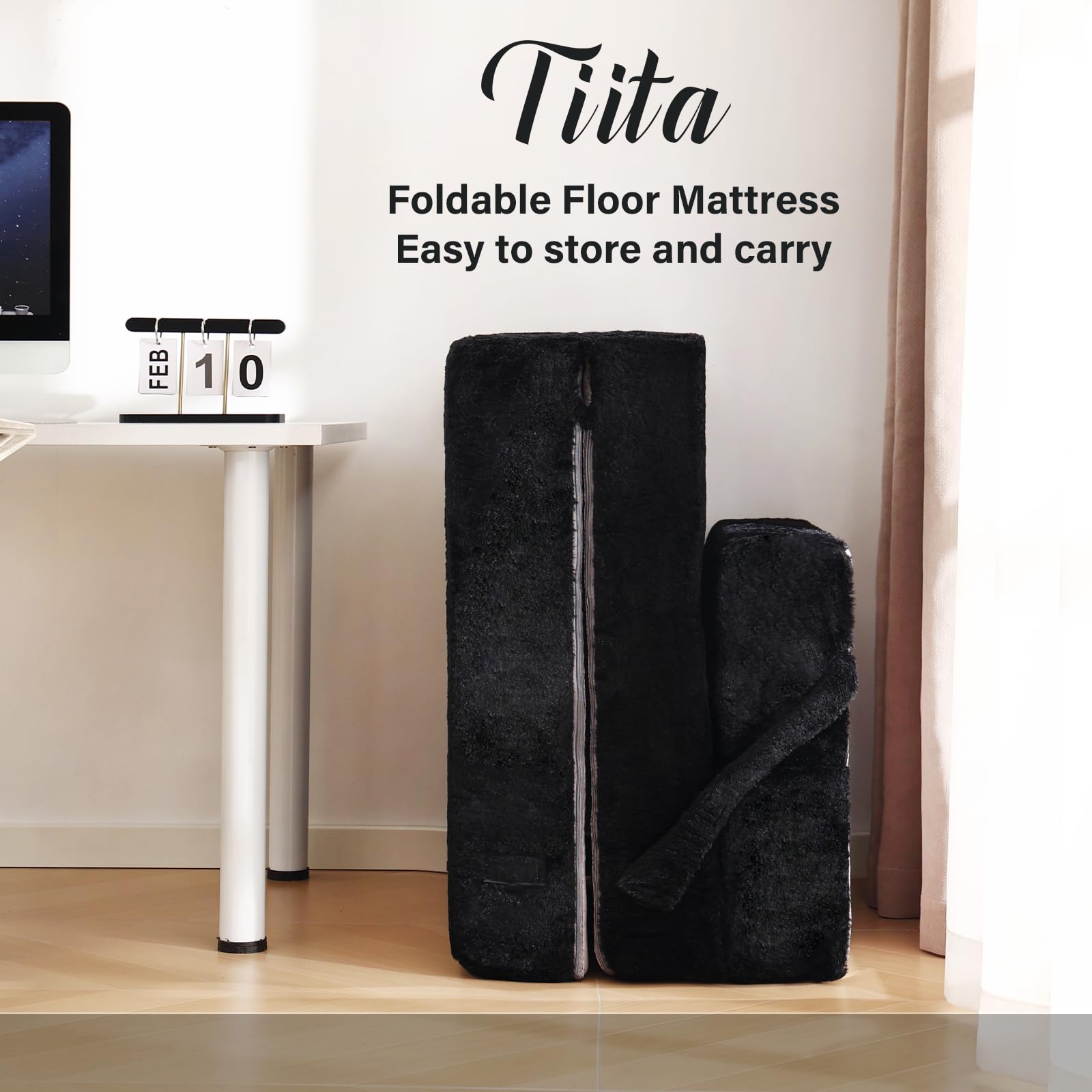 Tiita Folding Sofa Bed Couch, Single Size Foldable Futon Chair Bed with Pillow, Folding Sleeper Sofa Chair Bed Floor Mattress for Guest Room, Living Room, Black