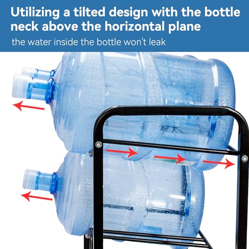 UMORNING 5 Gallon Water Bottle Holder, 3-Tier Water Cooler Jug Rack for 6 Bottles Heavy Duty Detachable Kitchen Organization and Storage Shelf, Black