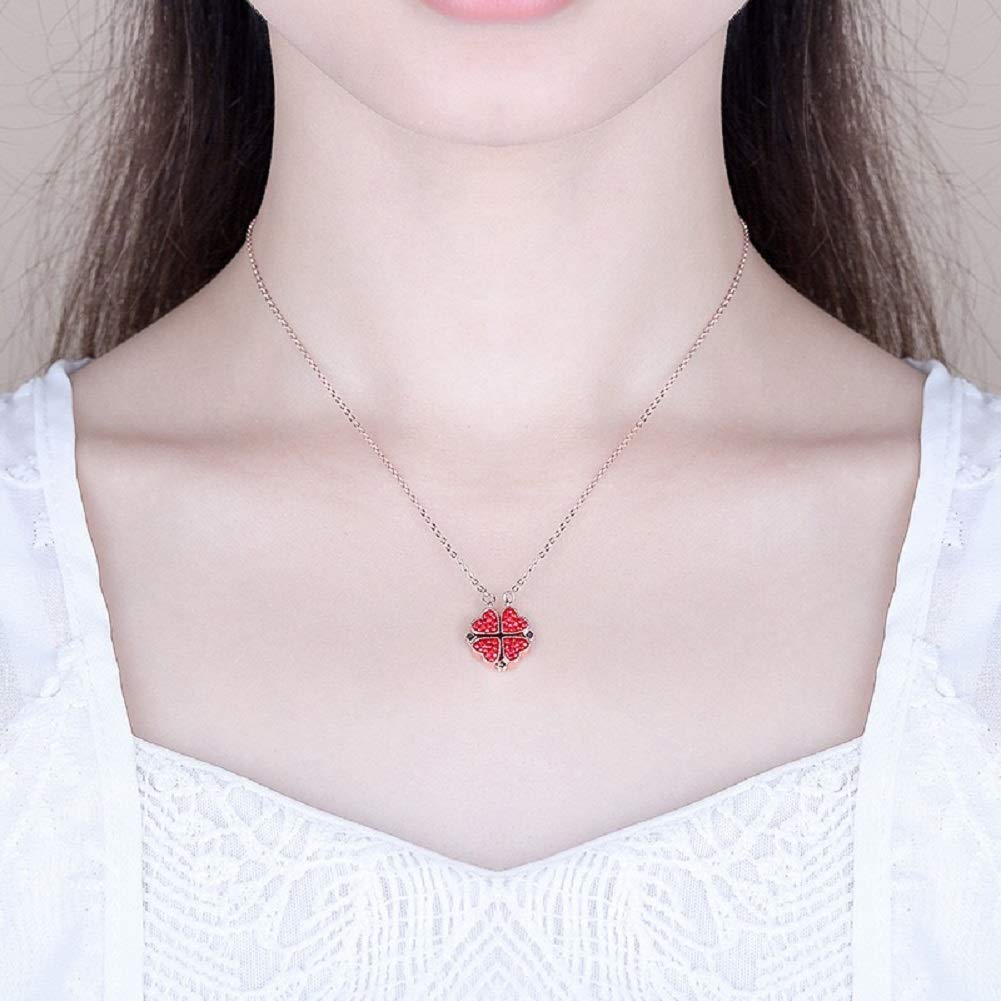 Lam Sence Sterling Silver Heart Shaped and Four Leaf Clover Convertible Pendant Necklace Crystals Jewelry for Women(Rose Gold)