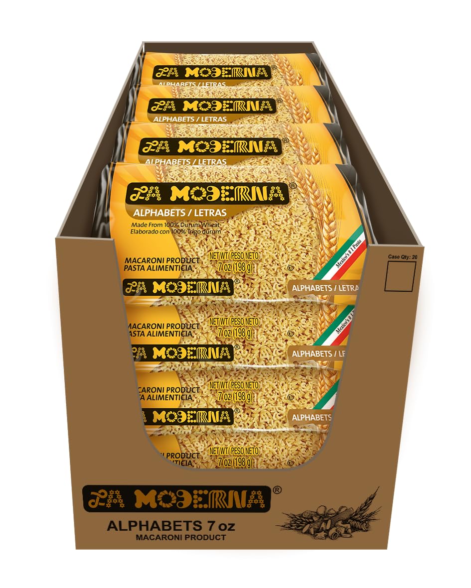 La Moderna Alphabet Pasta, Noodles, Durum Wheat, Protein, Fiber, Vitamins, 7 Oz, Pack of 20