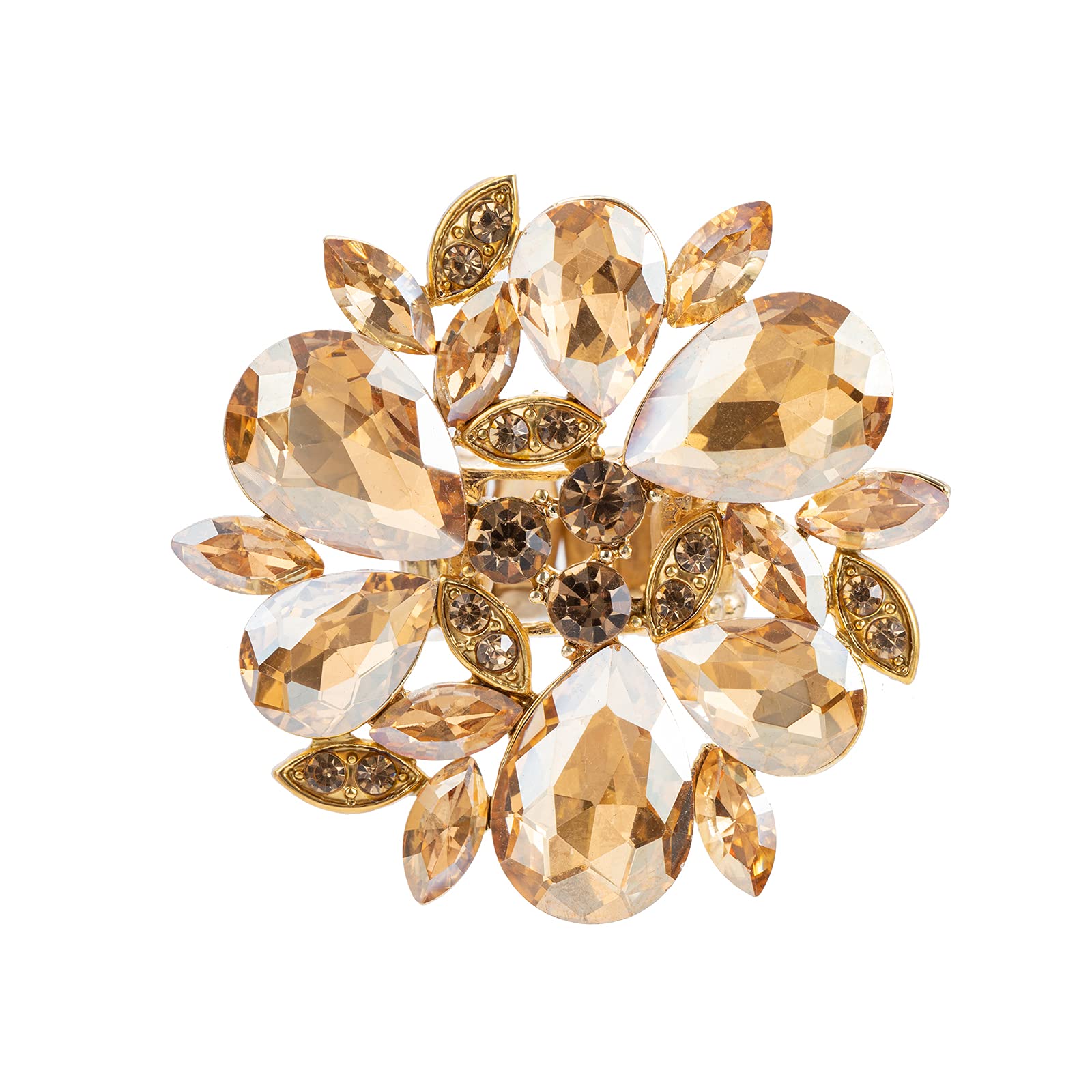 Liye Women's Dazzling Crystal Flower Stretch Cocktail Stunning Valentine's Day Crystal Pave Flower Stretch Cocktail Ring(Style2-Champagne)